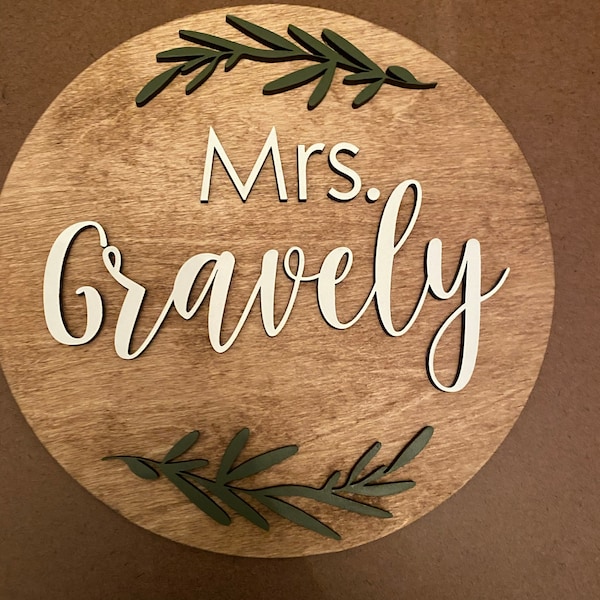 Teacher Name Sign, Teacher Appreciation Gift, Round Teacher Sign, Door ...