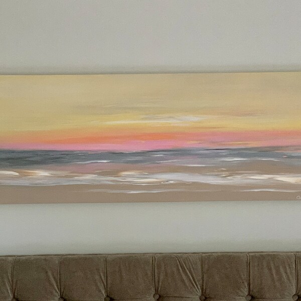 Large Earthy Ocean Art, 24 X 48 Inch Abstract Landscape Painting ...