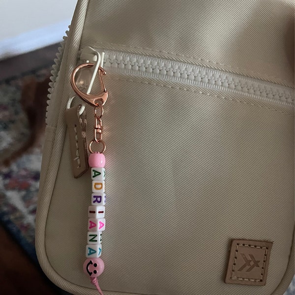 Personalized Beaded Keychain, Colorful Keychain for Bags, Square Bead ...