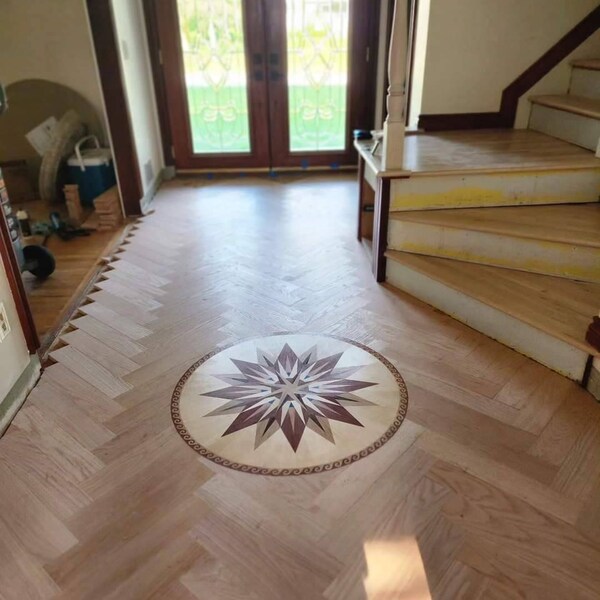 Wood Floor Medallion "solar Family" - Compass Rose Inlay - Wood Floor ...