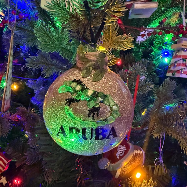 Aruba Themed Crushed Glass Flamingo Christmas Tree Ornament - Etsy
