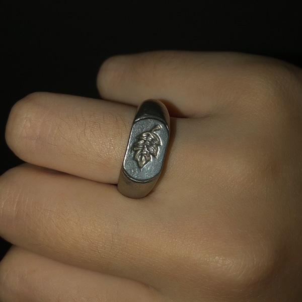 Oak Leaf Print Wax Seal Signet Ring - Etsy