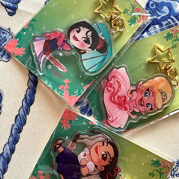 Keychains Disney Princesses Acrylic Charms Cute Gifts Heroines Ariel ...