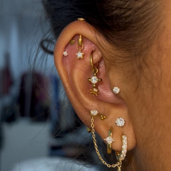 Titanium Star Vertical Dangle Helix Piercing, Threaded Flat Back Stud ...