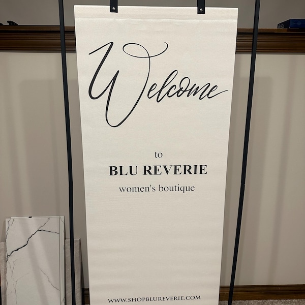 Black Curtain Wedding Welcome Sign With Stand, Curtain Print Welcome ...