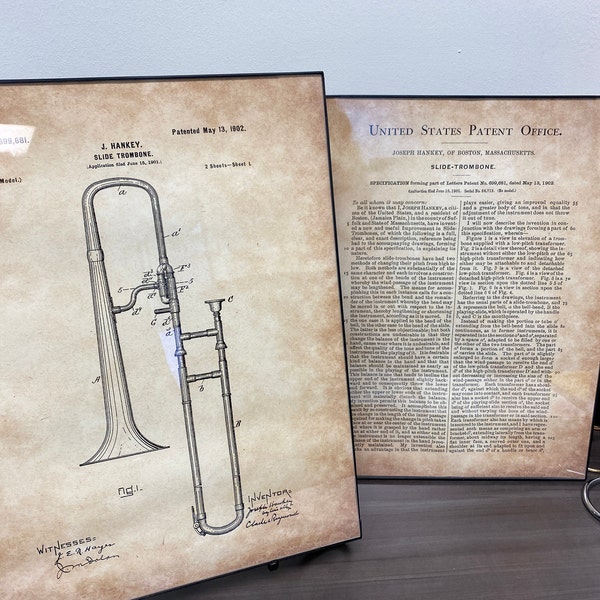 Slide Trombone Patent Poster Wall Art Set of 2, Music Room Decor, Band ...