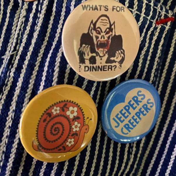 Vintage Style Pinback Buttons - 60s 70s 80s Novelty Pins - Reproduction ...