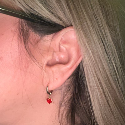 CHERRY BOMB Earrings Diamond Cherry Charm Earrings, Crystal Hoop Earrings, Dainty Dangle Drop ...