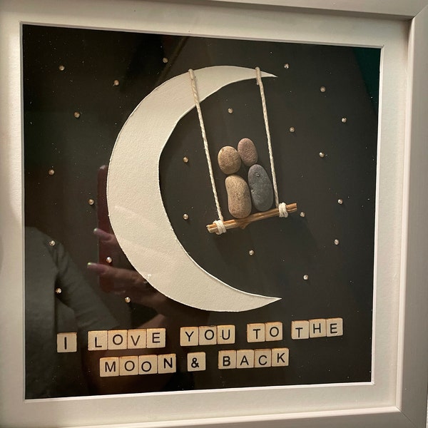Moon Pebble Art, I Love You Gift, Stars Pebble Art, Stars & Moon Pebble ...