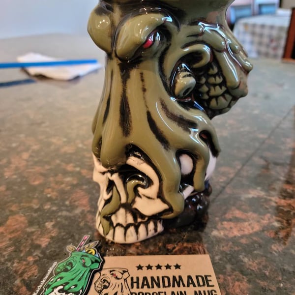 Cthulhu Tiki Mug: Hand-painted Green Octopus Skull Mug - Etsy