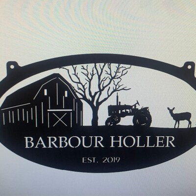 Barn Tractor Deer Sign, Personalized Metal Sign With Barn and Tractor ...