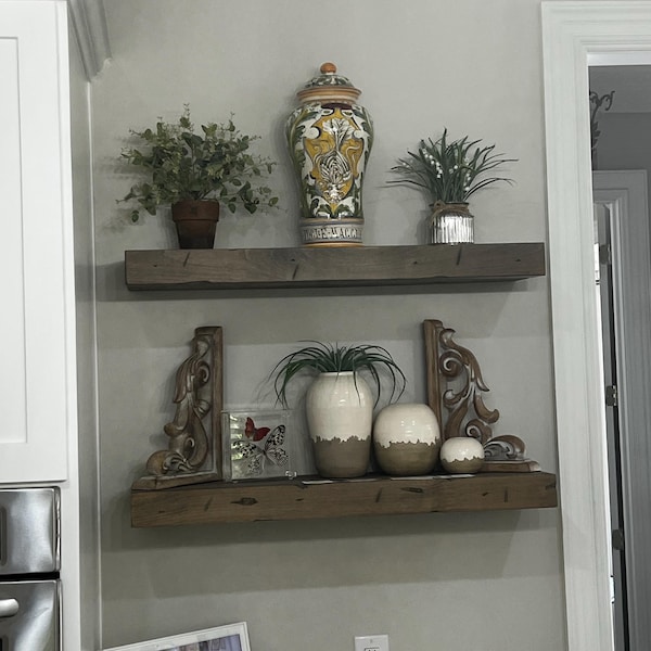 Distressed 3" Thick Floating Shelves, Kitchen Shelf, Heavy Duty, Rustic ...