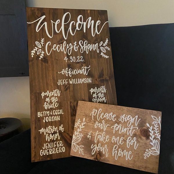 Hand Lettered Wedding Party Program // Wood Wedding Decor // Minimalist ... Hand Lettered Wedding Party Program // Wood Wedding Decor // Minimalist ...