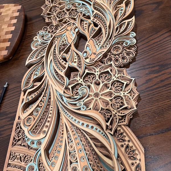 STEREOWOOD Dancing Koi Multi-layer Wall Art, Oriental Geometric Wood ...