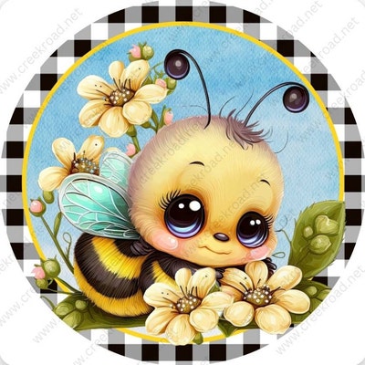 Cute Spring Bee With Blue Sky Background Black White Checkered Border ...