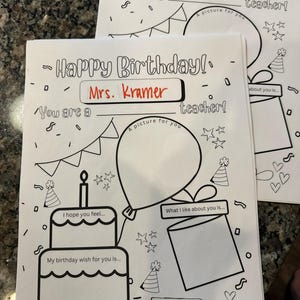 Teacher Birthday Card Printable: Fill-in Coloring Page (PDF) - Etsy