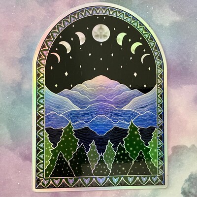 Celestial Inspired Moon Phase Holographic Sticker - Etsy