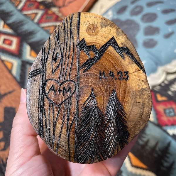 Rustic Wooden Wedding Ring Box - Personalized Tree With Heart, Initials ...