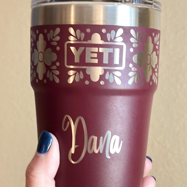 Personalized Floral Design Yeti 20oz Rambler Tumbler 360 Degree ...