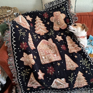 Pink Gingerbread Christmas Blanket: Personalized Woven Cotton Throw ...