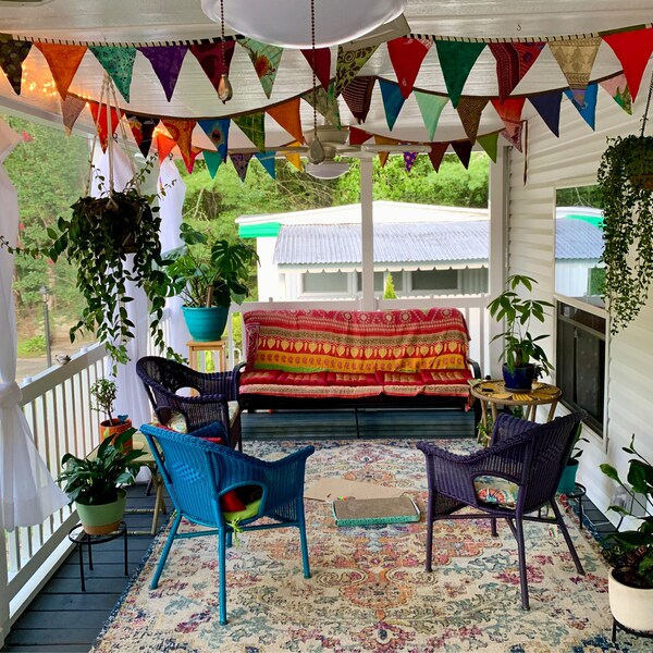 Recycled Sari Bunting Colorful Flags Handmade Garden Garland Sari ...