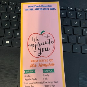 Teacher Appreciation Gift Printable Room Service Door Hanger | Etsy
