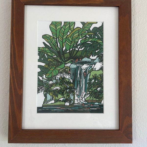 Linocut Waterfall Congratulations Card, Tropical Party College ...