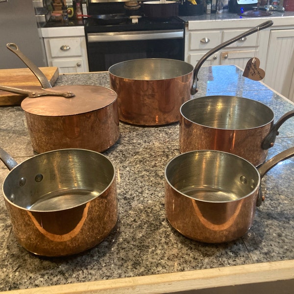 Professional Copper Cookware Iron Handles Stamped Complete 6 Piece Set ...