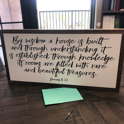 By Wisdom A House is Built Wood Sign, Framed Bible Verse, Farmhouse ...