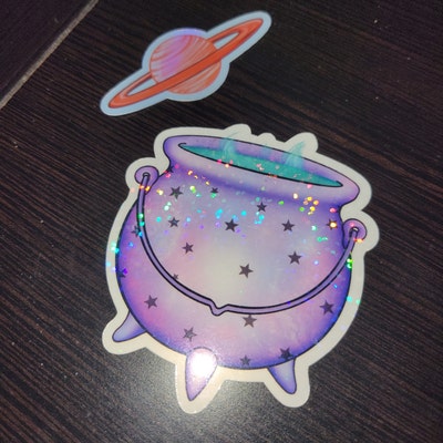 Glitter Pastel Halloween Witch Cauldron Sticker, Witch Sticker ...