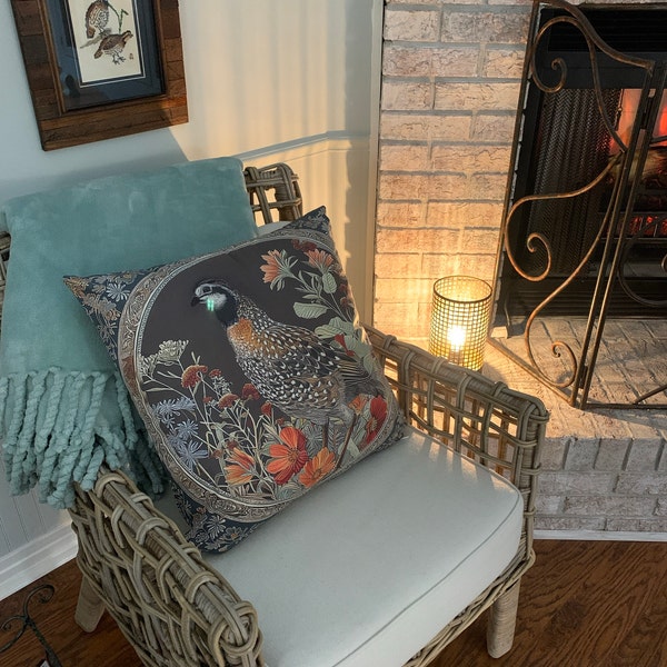 William Morris Bobwhite Quail Pillow: Full or Case Only, Spun Polyester ...