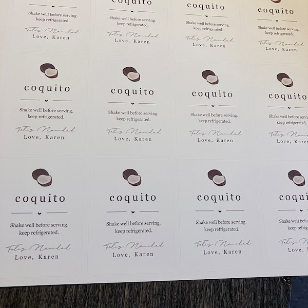 Homemade Coquito Label - Set of 15 Personalized Puerto Rican Eggnog ...