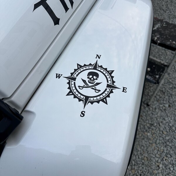 Pirate Skull Compass Vinyl Decal Sticker, Compass Rose, Ship Captain ...