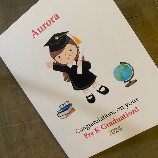 Personalized Kindergarten Graduation Card, Choose Hair or Skin Color ...