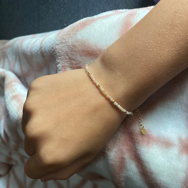 Tiny Sunstone Bracelet Dainty Gemstone Bead Bracelet Peach Crystal Bead ...