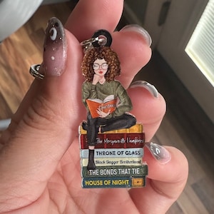 Personalized Girl Reading Book Acrylic Flat Keychain, Custom Book ...