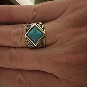 Men's Black Onyx Square Stone Handmade Silver Ring, Classic Style ...