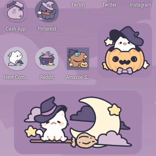 Spooky Kitty Icon Set | Kawaii Halloween Aesthetic Theme for Android ...