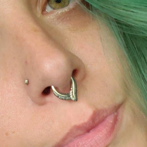 Feather Septum Ring Nose Ring Body Jewelry Sterling Silver Bohemian ...