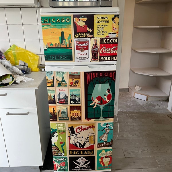 Retro Fridge Wrap Vintage Fridge Decals Vinyl Wrap Side by Side Retro ...