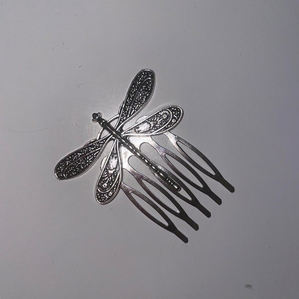 Silver Tones Dragonfly Hair Comb, Dragonfly Hair Piece, Filigree ...