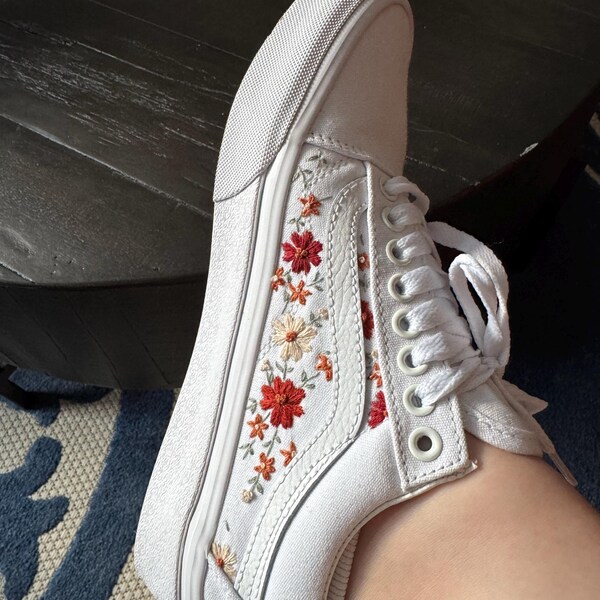 Bridal Flowers Embroidered Vans Wedding, Custom Vans Embroidered ...
