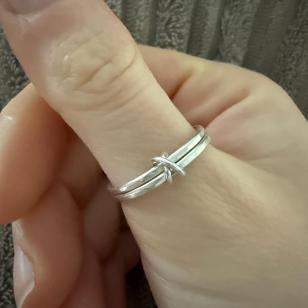 Sterling Silver Double Fidget Ring: Handmade Knot Bead Spinner Anxiety ...