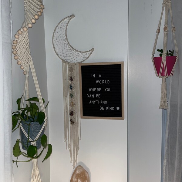 Moon Crystal Wall Hanging, Macrame Crystal Wall Decor, Rainbow Crystal ...
