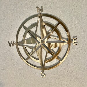 Nautical Star and Compass in Polished Steel Metal Wall Art and Home ...