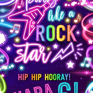 Editable Rock Star Birthday Party Invitation Neon Glow Party Like A ...