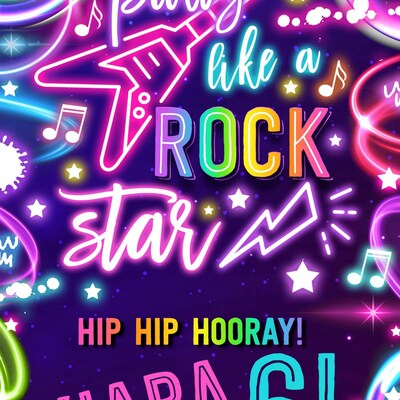 Editable Rock Star Birthday Party Invitation Neon Glow Party Like A ...