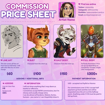 Easy DIY Custom Pricing Commission Sheet Template for Artists, Crafters ...