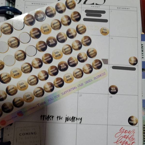 8-phase Moon Phases Planner Stickers, Gibbous Moon Phases, Gold Moon ...