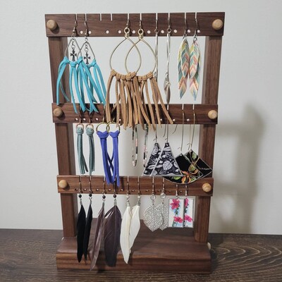 Black Walnut Wooden Earring Holder Stand Earring Display Stand Earring ...
